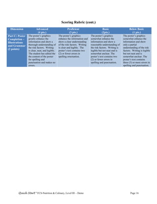 Assessment Model #3 Nutrition and Culinary, Level III High School | DOCX
