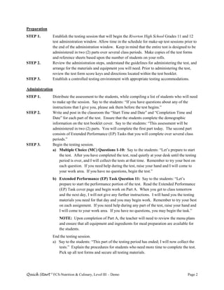 Assessment Model #3 Nutrition and Culinary, Level III High School | DOCX