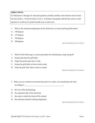 Assessment Model #3 Nutrition and Culinary, Level III High School | DOCX