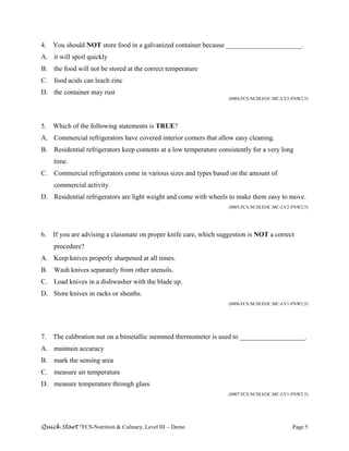 Assessment Model #3 Nutrition and Culinary, Level III High School | DOCX