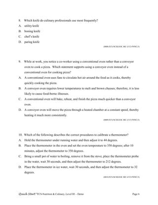 Assessment Model #3 Nutrition and Culinary, Level III High School | DOCX