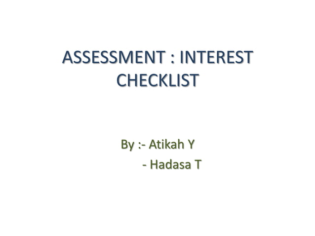 Interest Checklist | PPTX | Medical Health