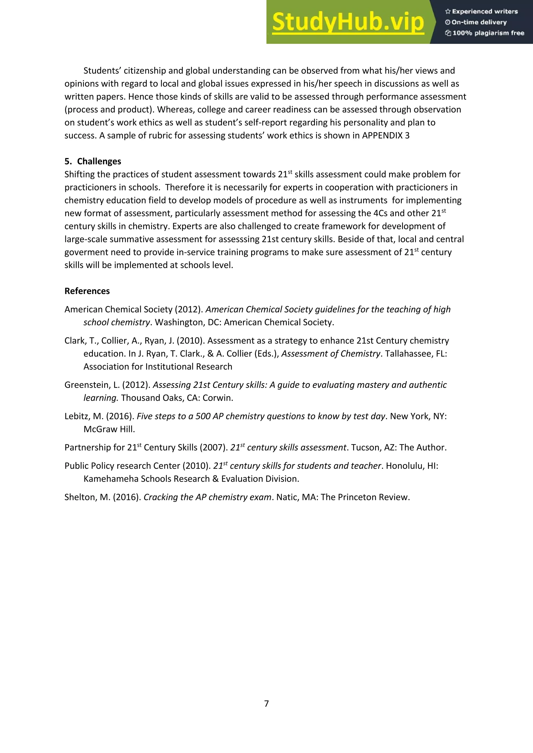 ASSESSMENT OF 21 ST CENTURY SKILLS IN CHEMISTRY EDUCATION CONTEXT | PDF
