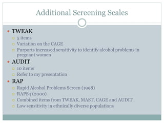 Assessment of alcohol and drug use | PPTX