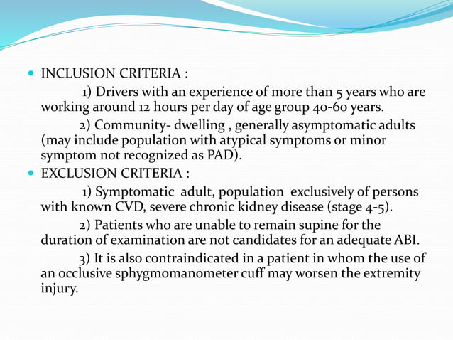 Assessment of ankle_brachial_pressure_index_in_drivers | PPT