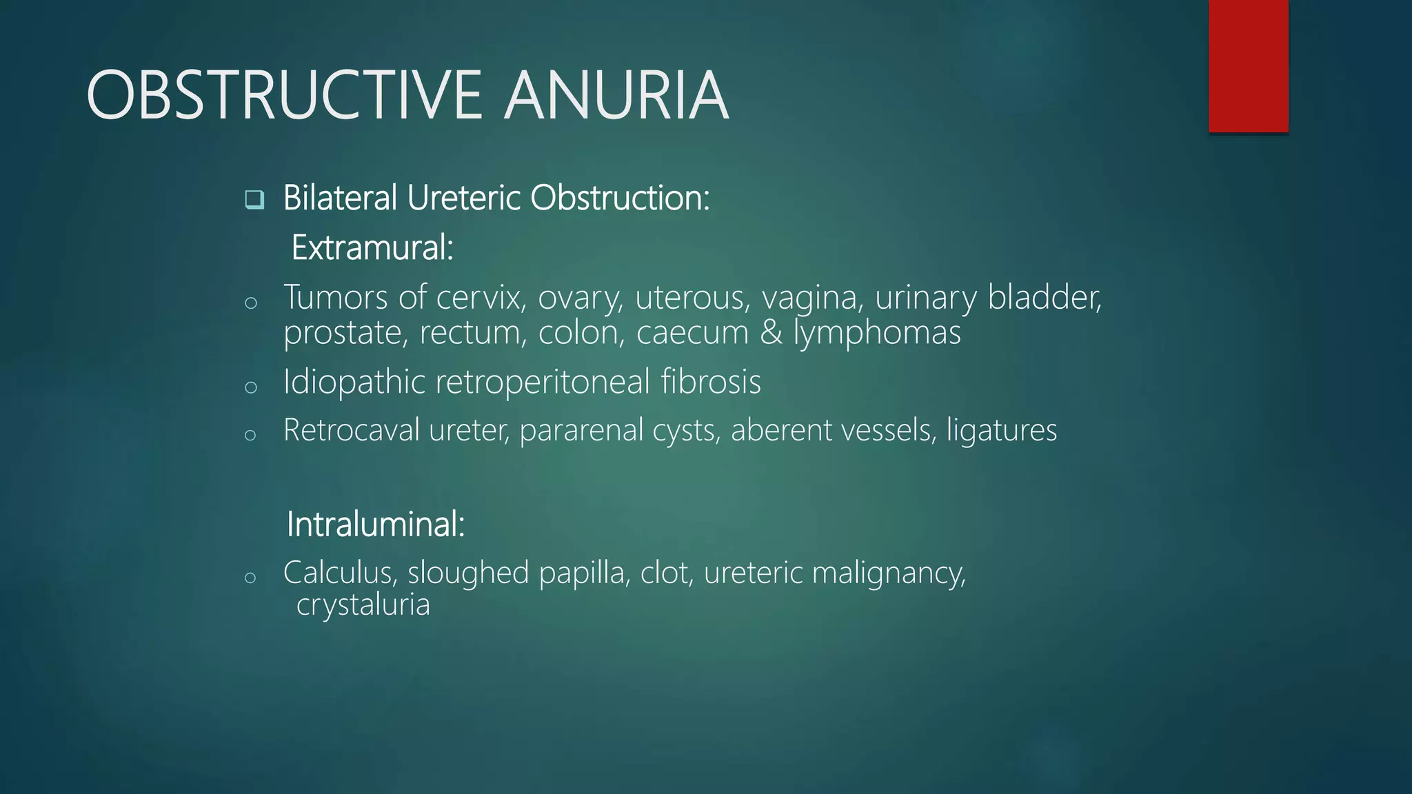 Assessment of anuria & management of post obstructive diuresis | PPT