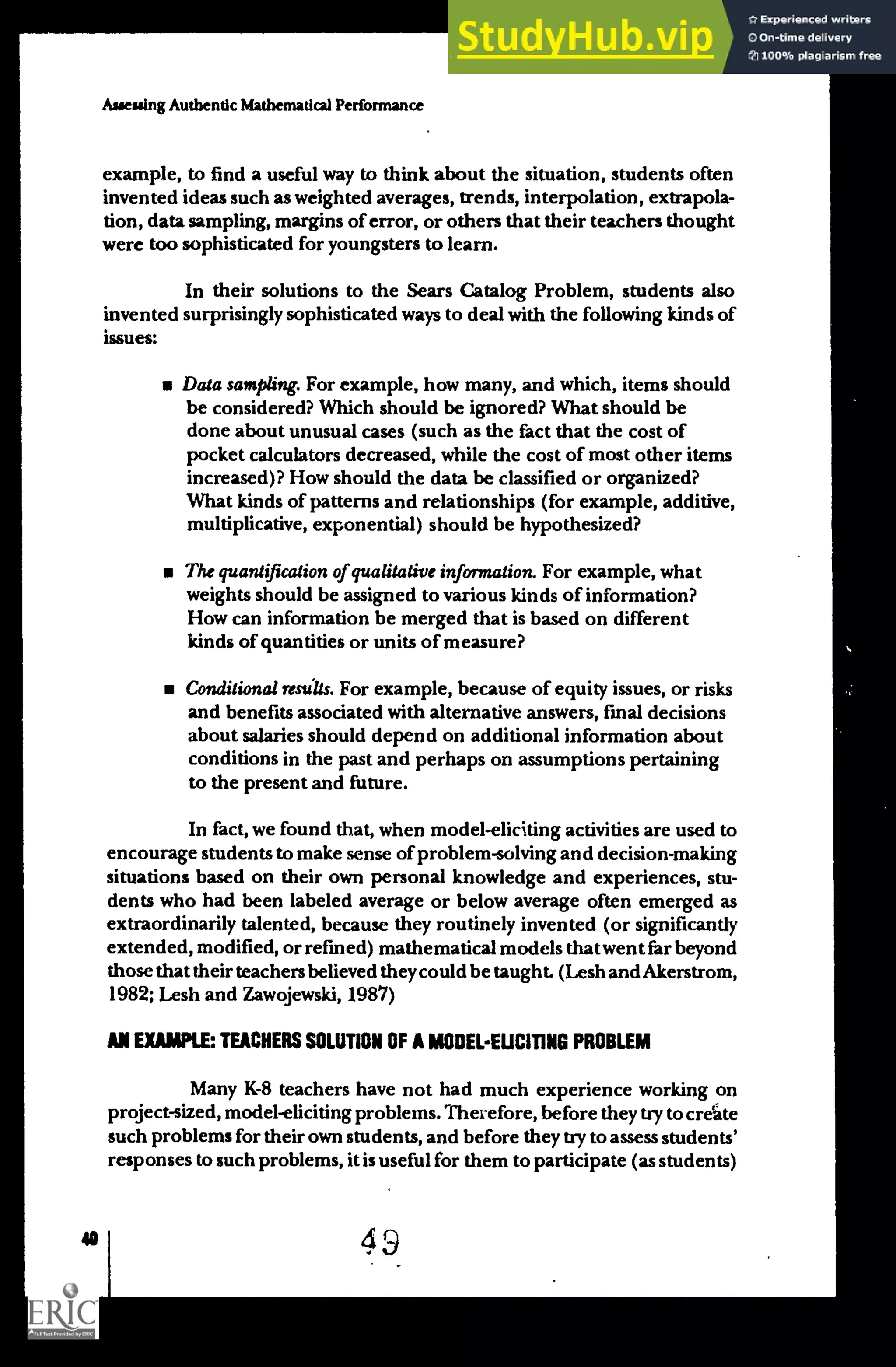 Assessment Of Authentic Performance In School Mathematics. AAAS Press ...