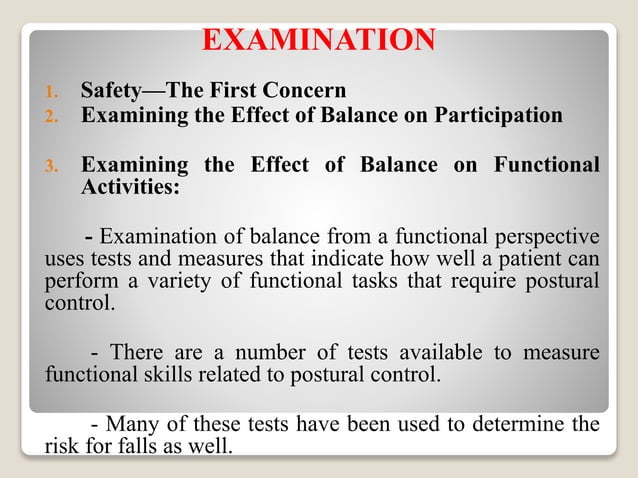 Assessment of balance | PPTX | Physical Therapy | Wellness