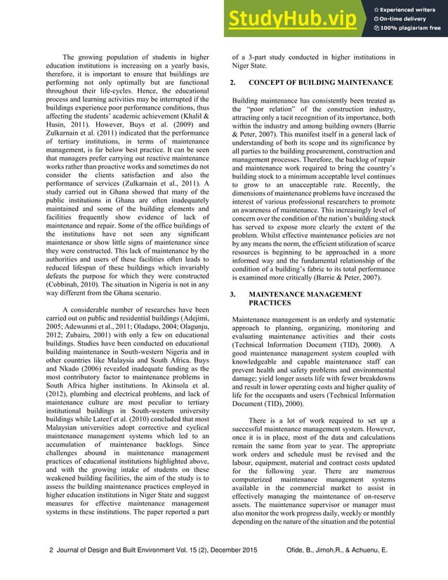 Assessment Of Building Maintenance Management Practices Of Higher ...