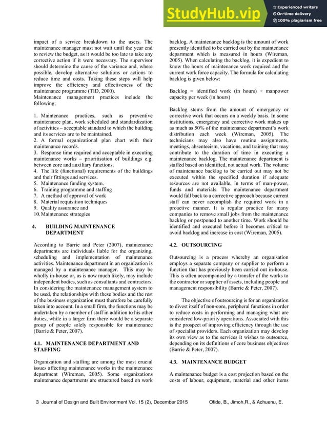 Assessment Of Building Maintenance Management Practices Of Higher ...