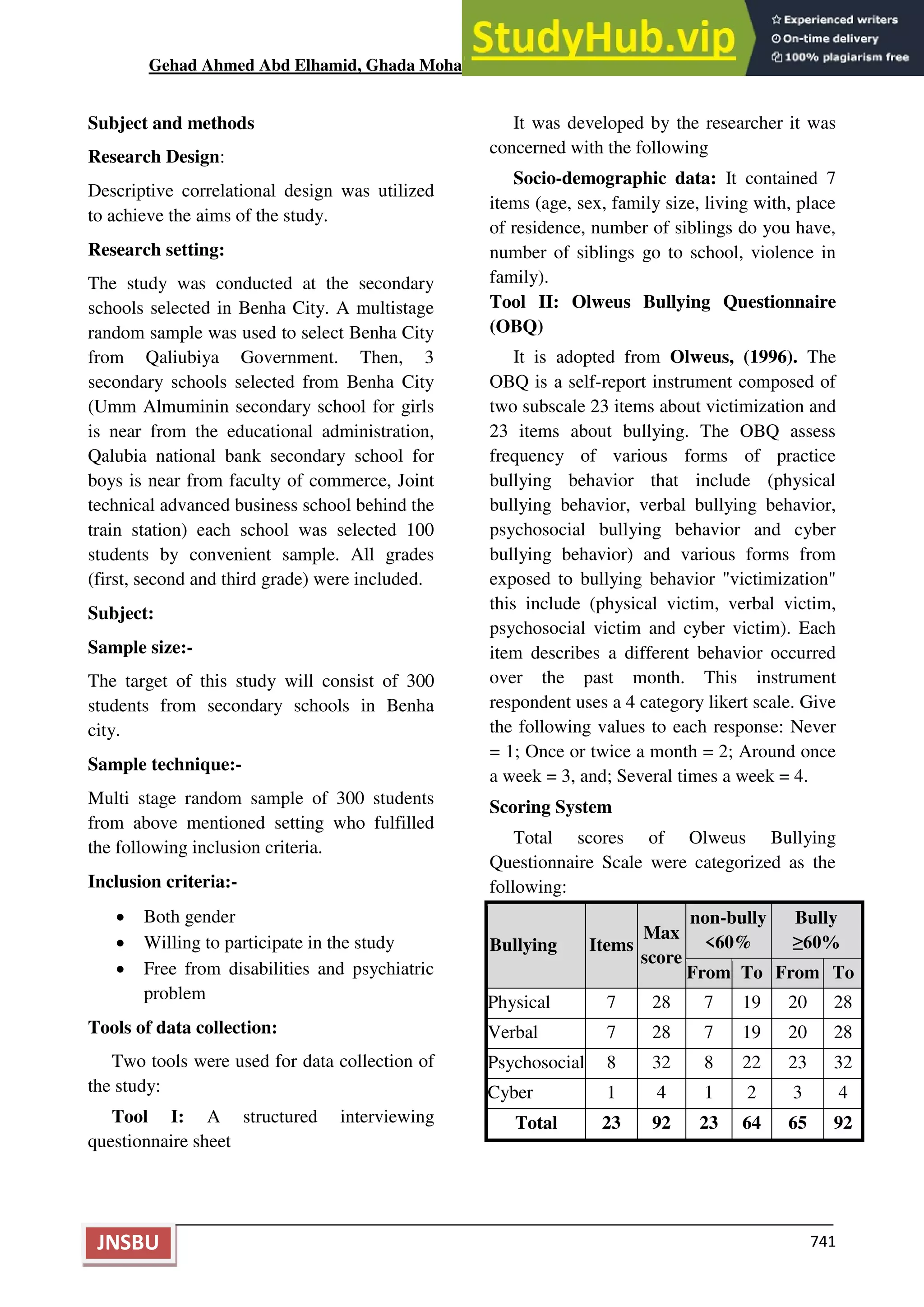 Assessment Of Bullying And Its Effect On Mental Health Among Secondary ...