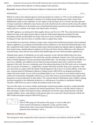Assessment of clinical outcomes of roth and mbt bracket prescription ...