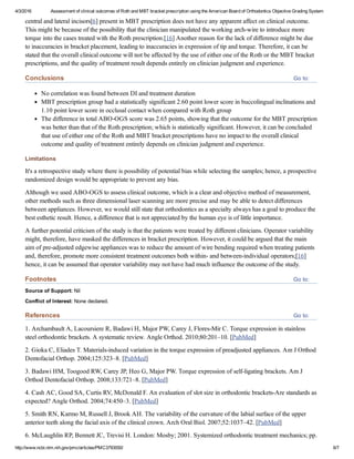 Assessment of clinical outcomes of roth and mbt bracket prescription ...