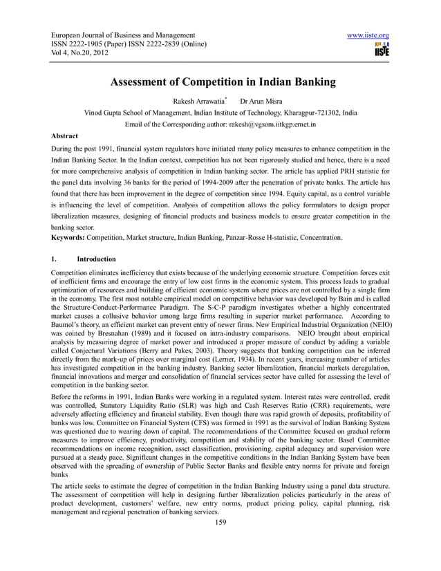 Assessment of competition in indian banking | PDF