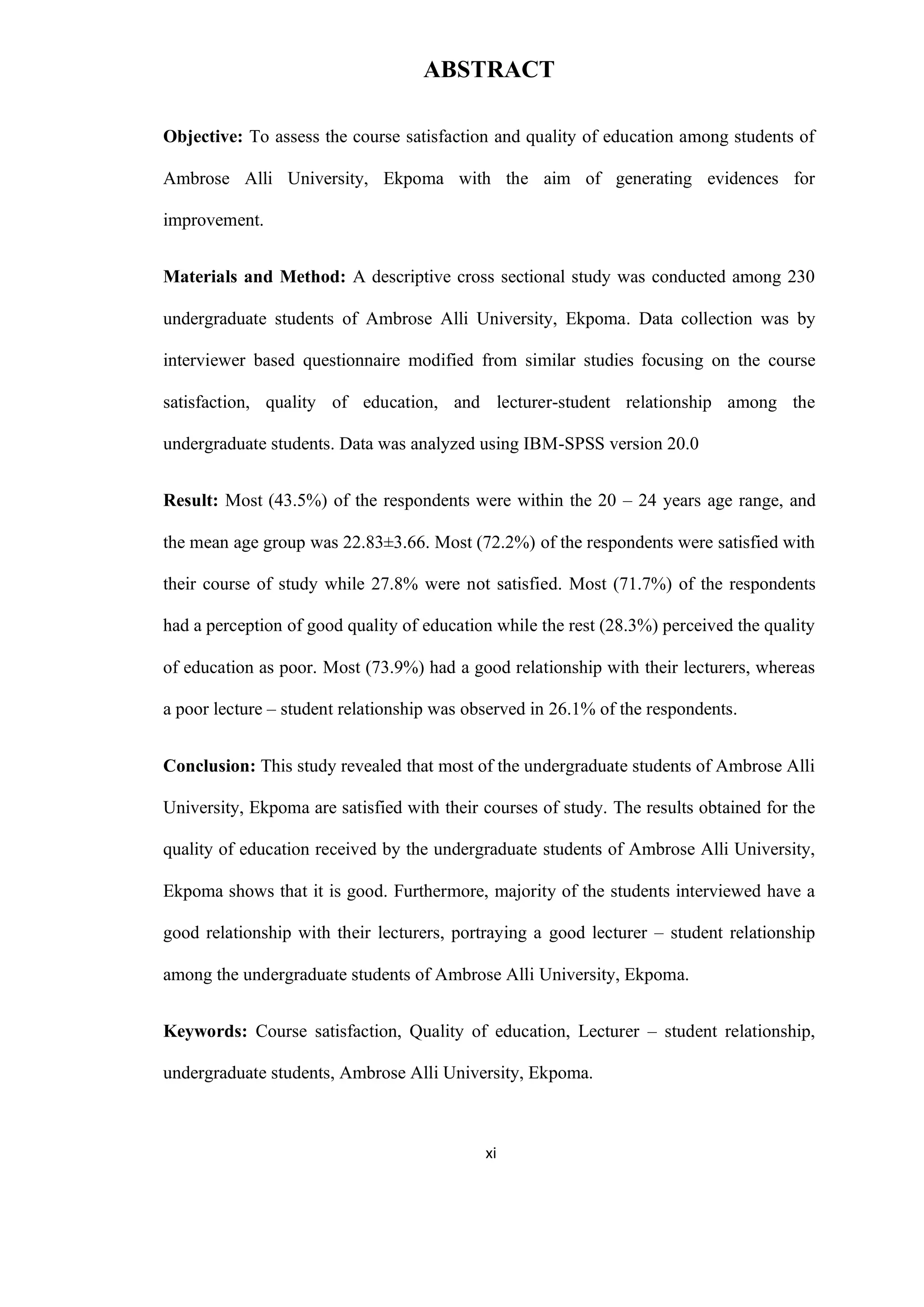 ASSESSMENT OF COURSE SATISFACTION AND QUALITY OF EDUCATION AMONG ...