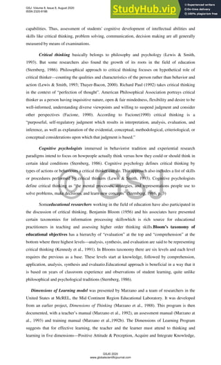 ASSESSMENT OF CRITICAL THINKING AMONG THE GRADUATE STUDENTS THROUGH PAST EXAM PAPERS | PDF
