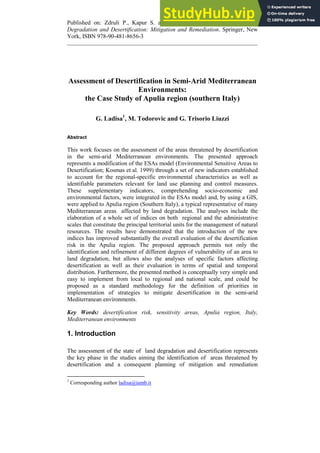 Assessment Of Desertification In Semi-Arid Mediterranean Environments ...