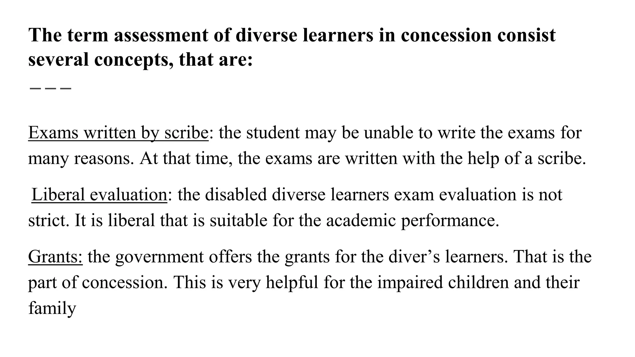 Assessment of diverse, learners,exemption, concessions, adaptation ...