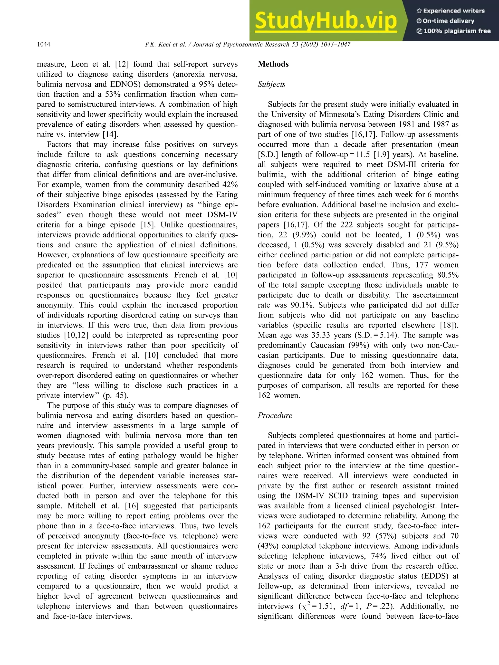 Assessment Of Eating Disorders | PDF