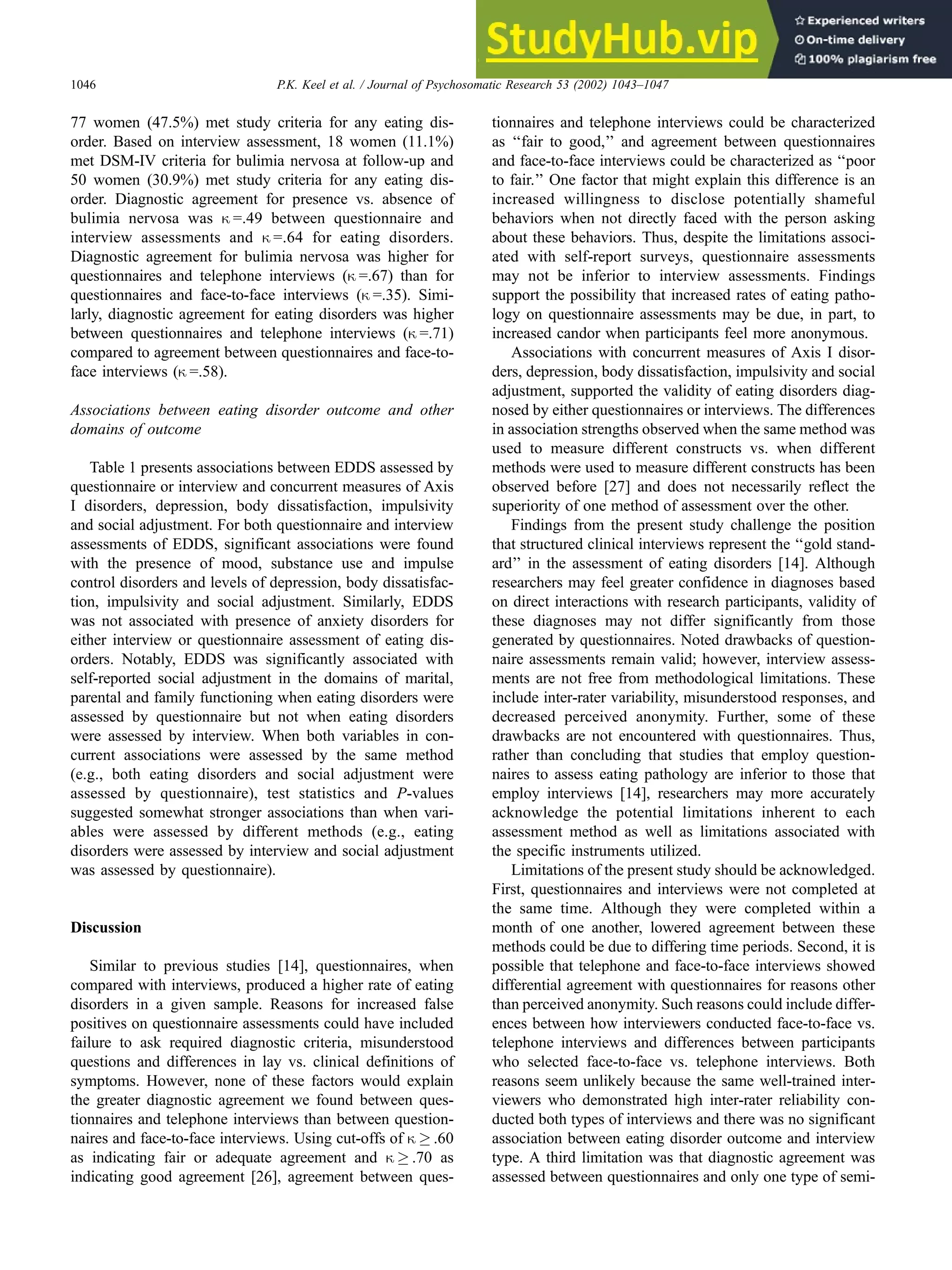 Assessment Of Eating Disorders | PDF