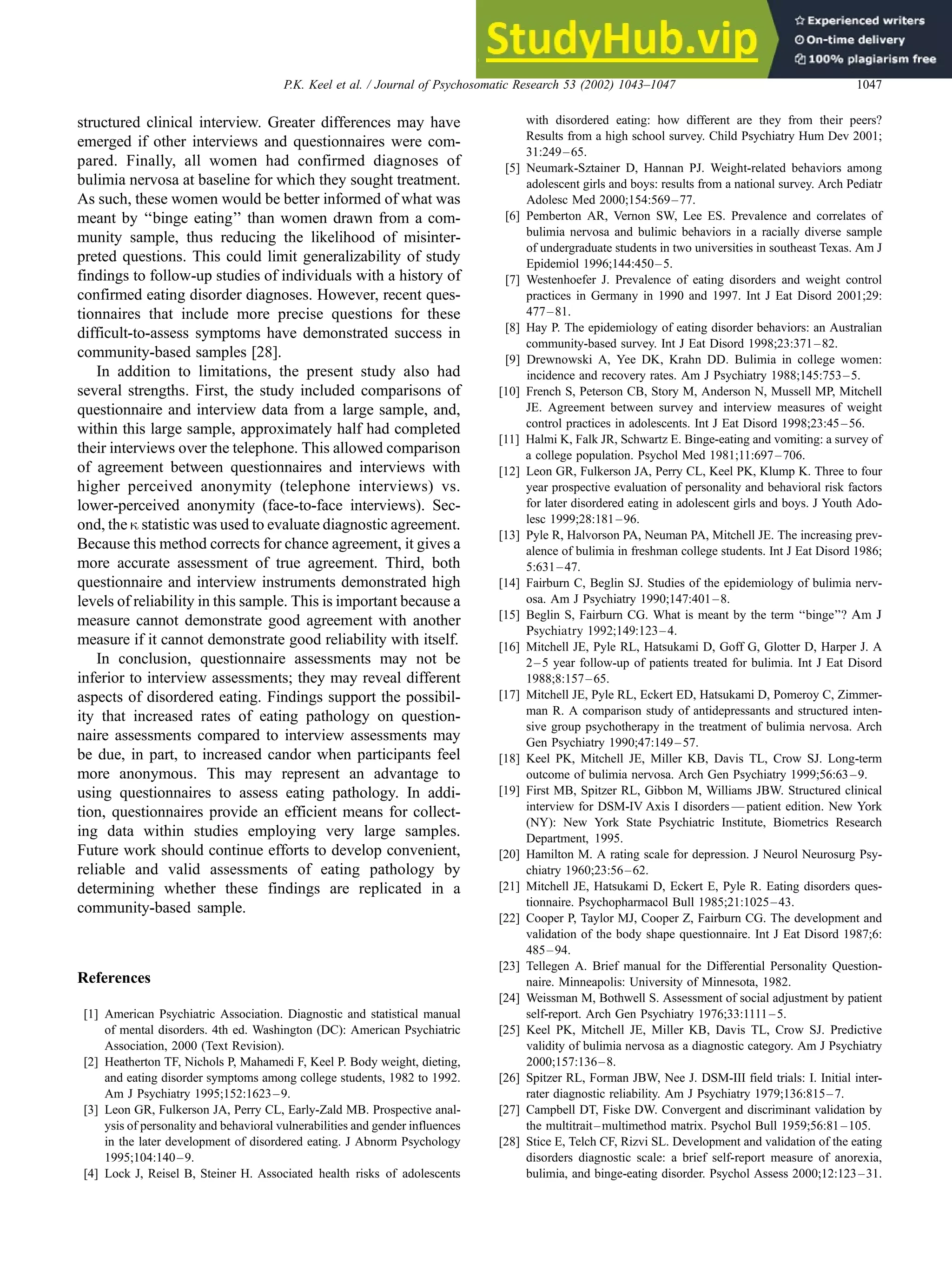 Assessment Of Eating Disorders | PDF