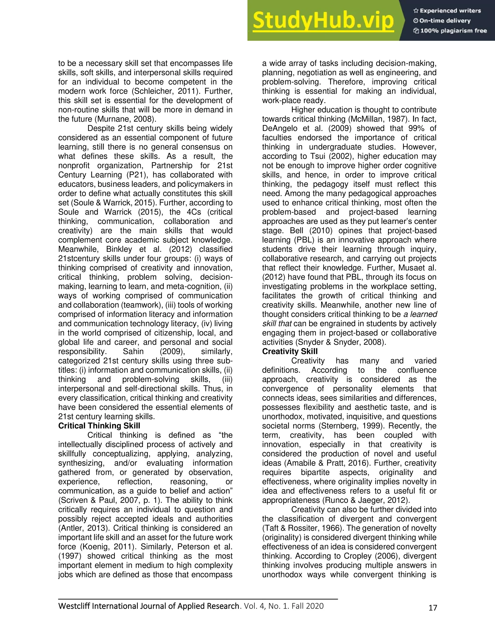 Assessment Of Efficacy Of Lab-Based Learning In Enhancing Critical Thinking And Creative ...