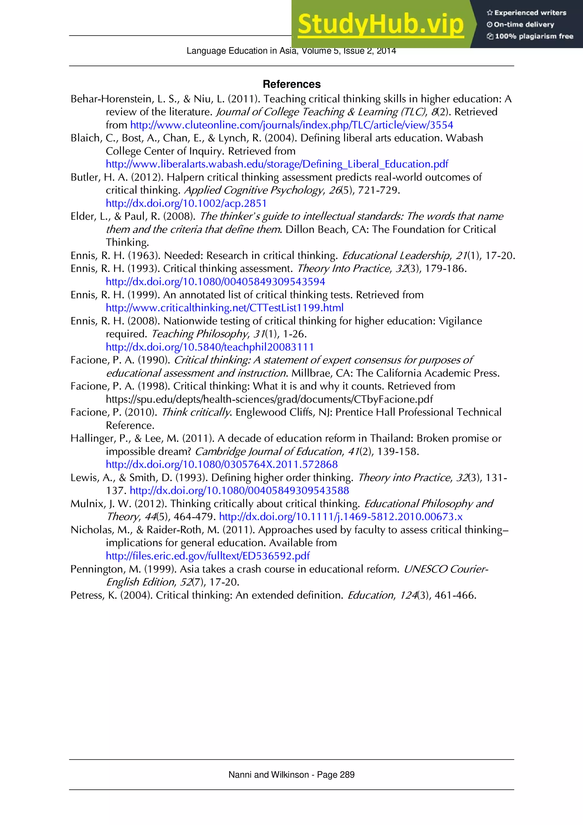 Assessment Of Ells Critical Thinking Using The Holistic Critical