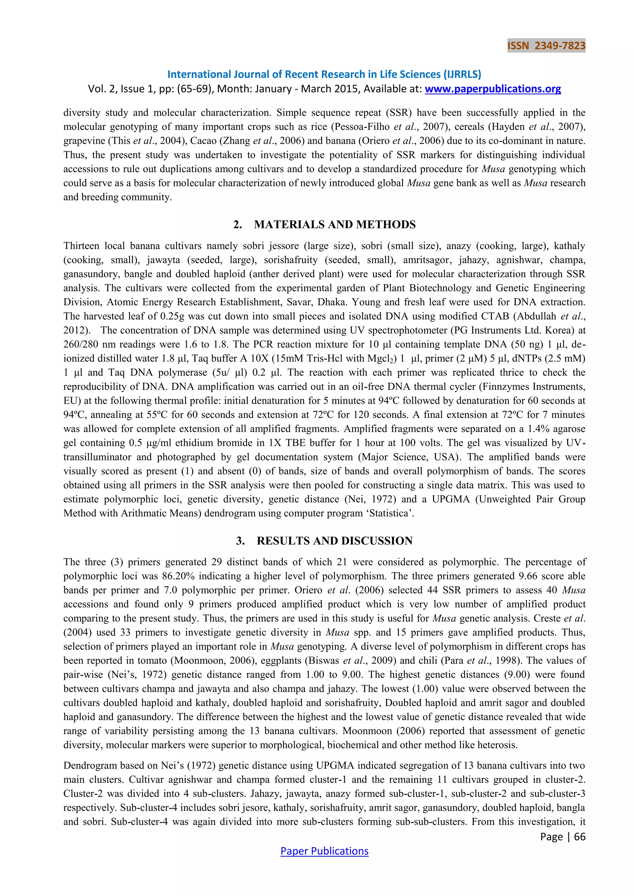 Assessment of Genetic Diversity in 13 Local Banana (Musa Spp ...