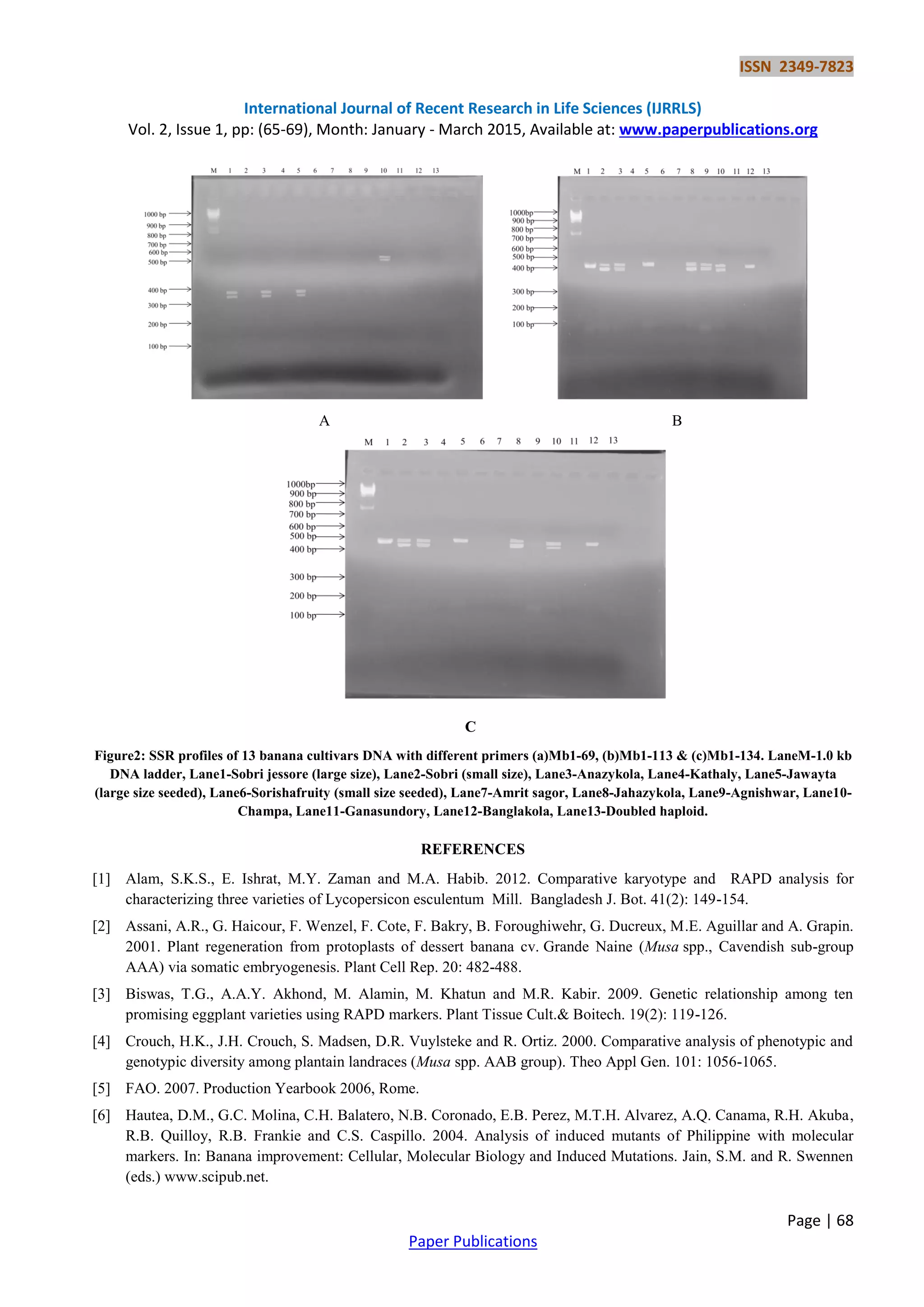 Assessment of Genetic Diversity in 13 Local Banana (Musa Spp.) Cultivars Using Simple Sequence ...