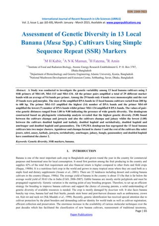 Assessment of Genetic Diversity in 13 Local Banana (Musa Spp.) Cultivars Using Simple Sequence ...