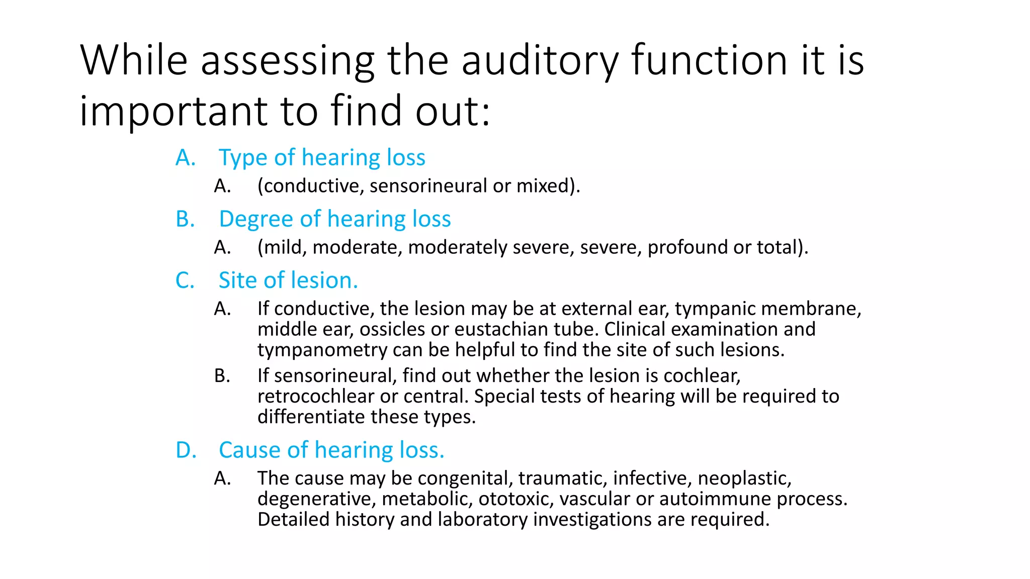 ASSESSMENT OF HEARING | PDF | Ear, Nose and Throat Conditions ...