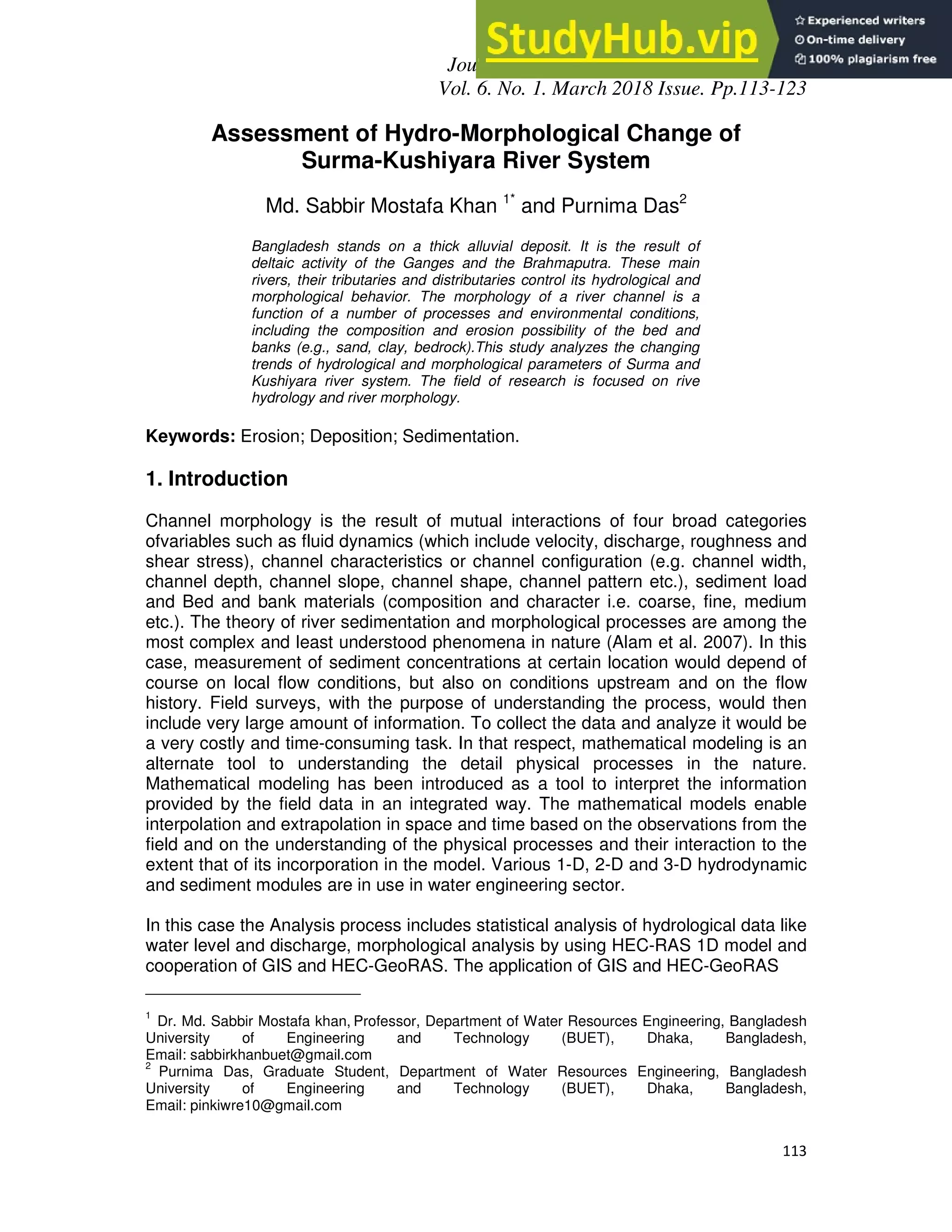 Assessment Of Hydro-Morphological Change Of Surma-Kushiyara River System | PDF