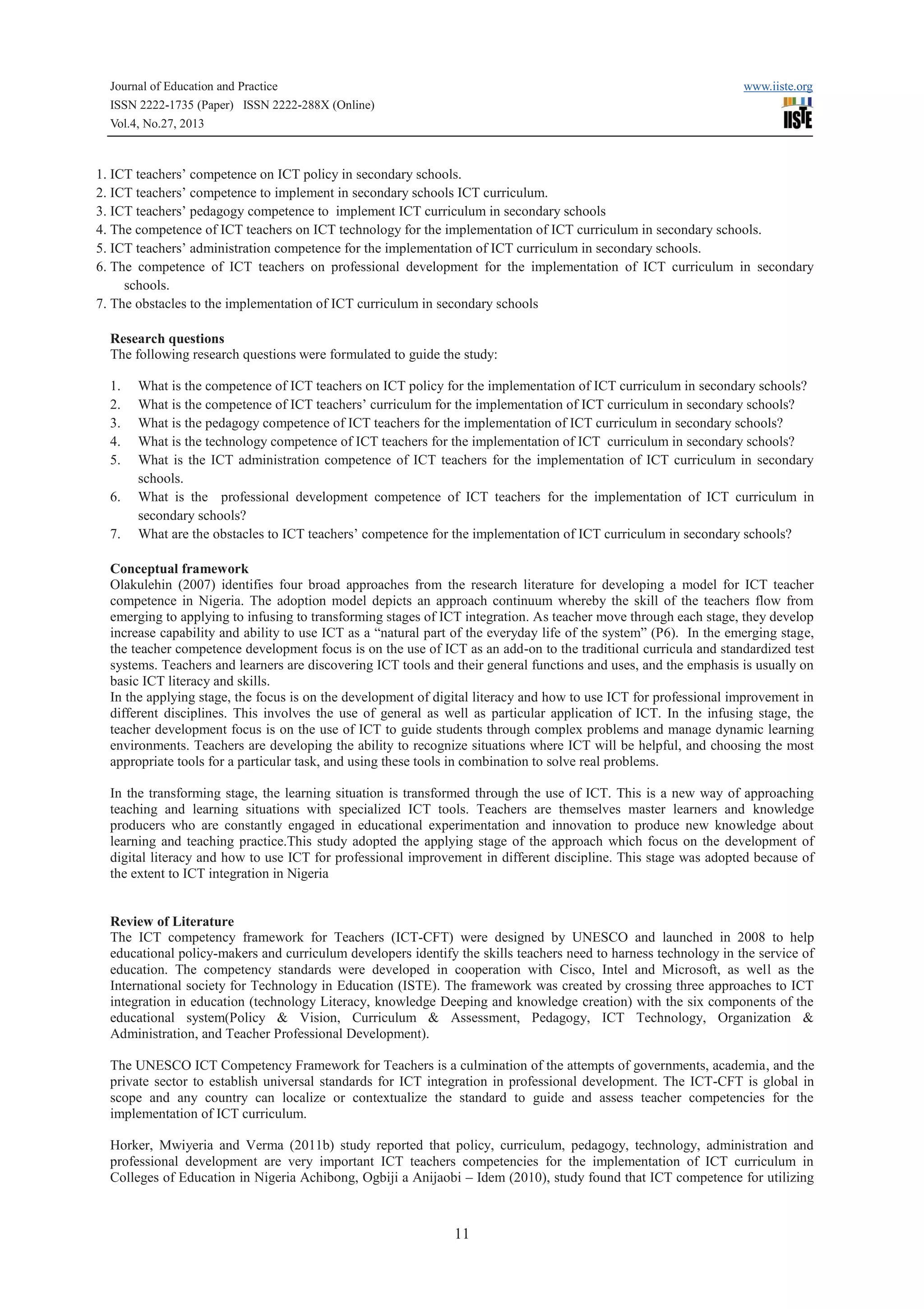 Assessment of ict teachers’ competence to implement the new ict ...