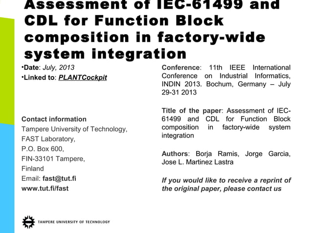 Assessment Of Iec 61499 And Cdl For Function Block Composition In Factory Wide System