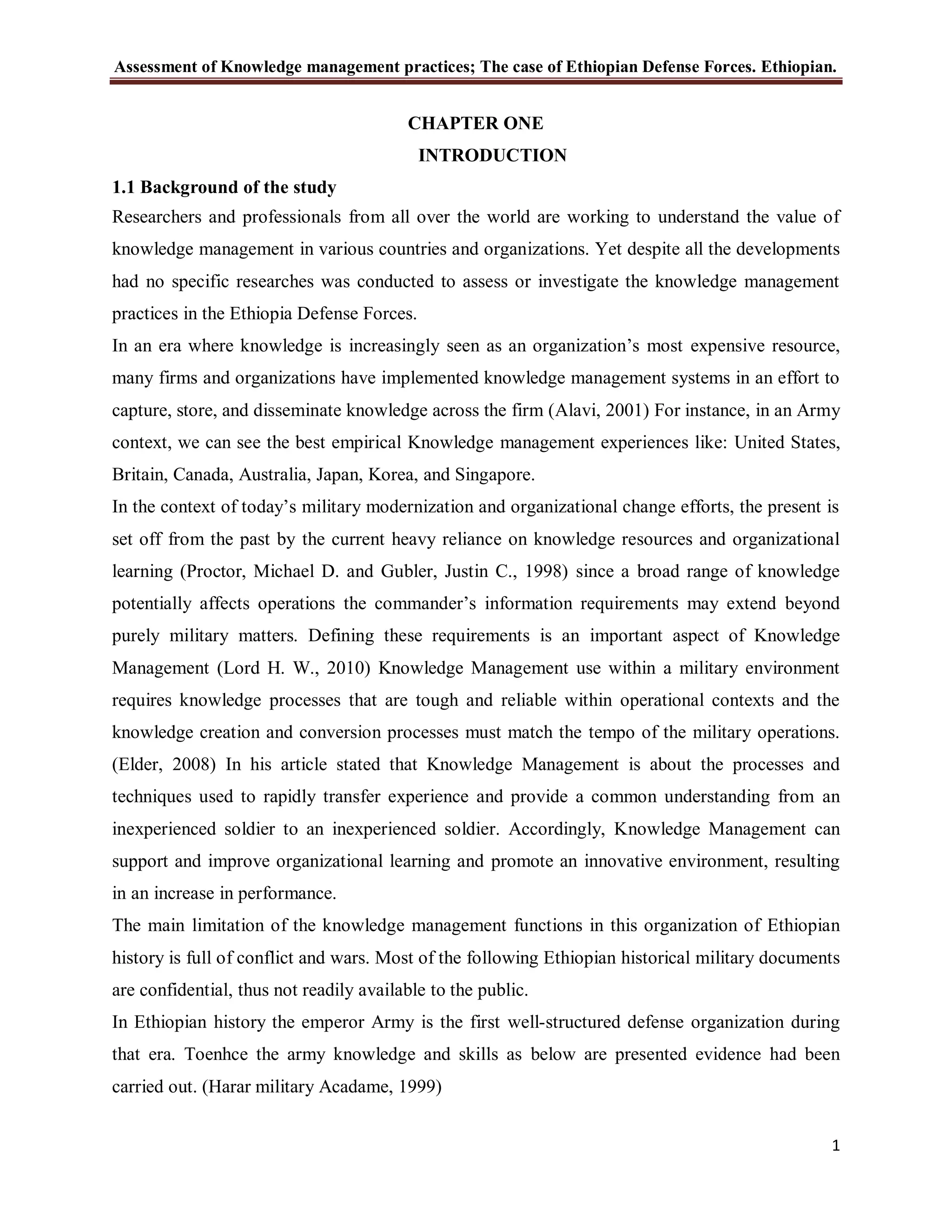 Assessment of knowledge management practices the case of ethiopian defense forces, ethiopian. | PDF