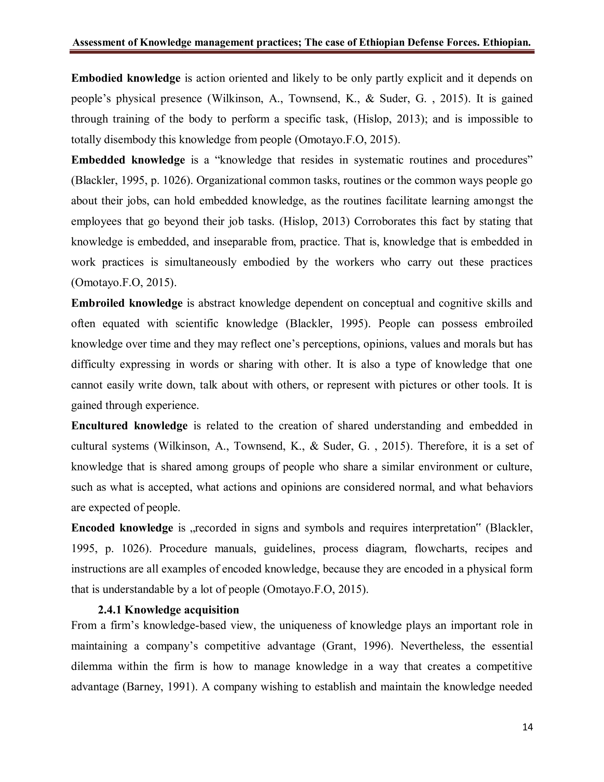 Assessment of knowledge management practices the case of ethiopian defense forces, ethiopian. | PDF