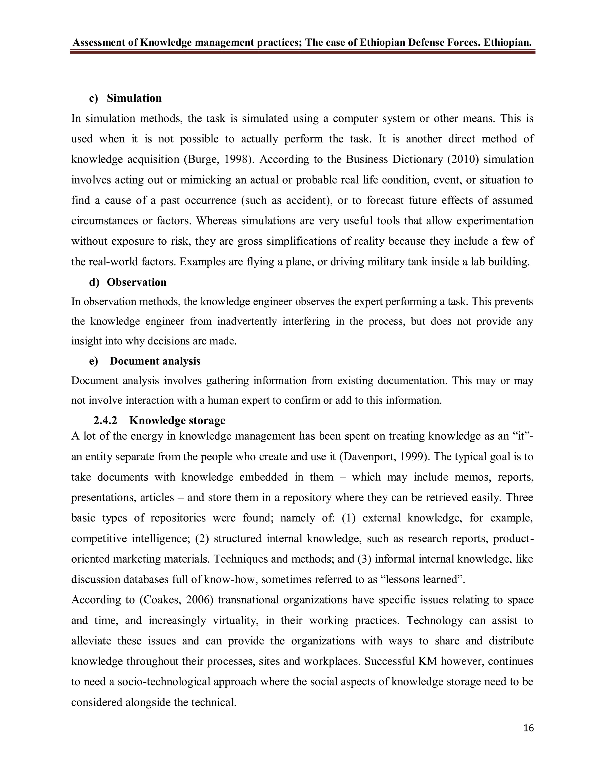 Assessment of knowledge management practices the case of ethiopian defense forces, ethiopian. | PDF