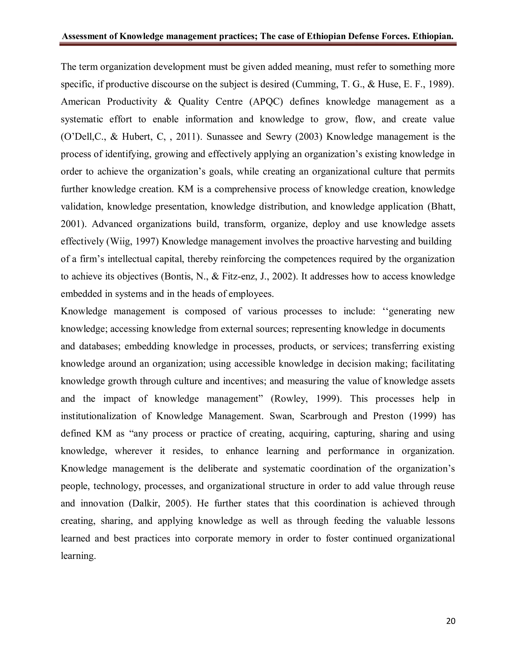 Assessment of knowledge management practices the case of ethiopian defense forces, ethiopian. | PDF