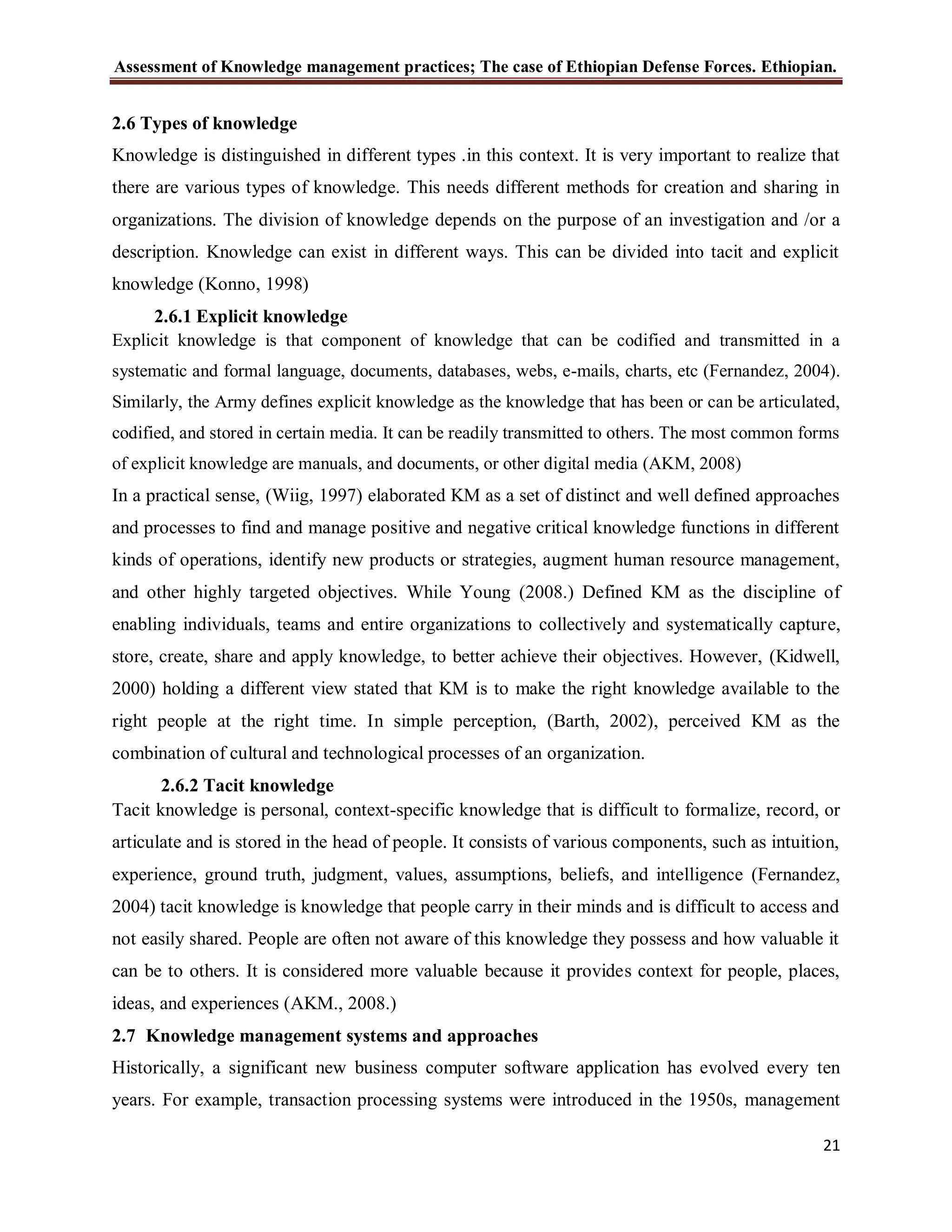 Assessment of knowledge management practices the case of ethiopian defense forces, ethiopian. | PDF