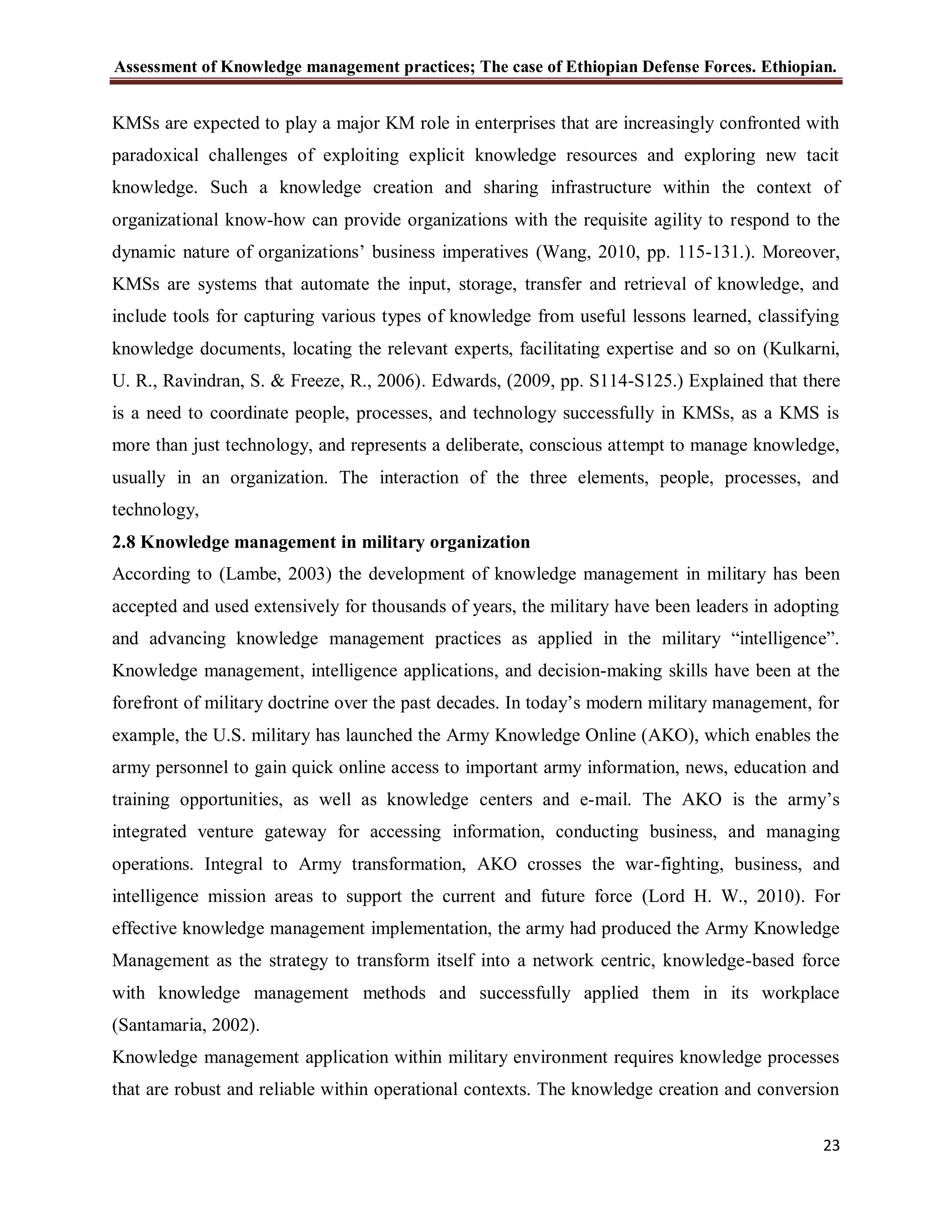 Assessment of knowledge management practices the case of ethiopian defense forces, ethiopian. | PDF