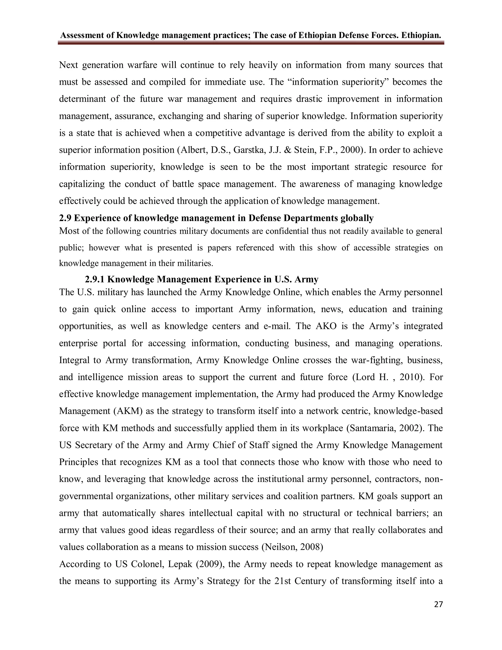 Assessment of knowledge management practices the case of ethiopian defense forces, ethiopian. | PDF