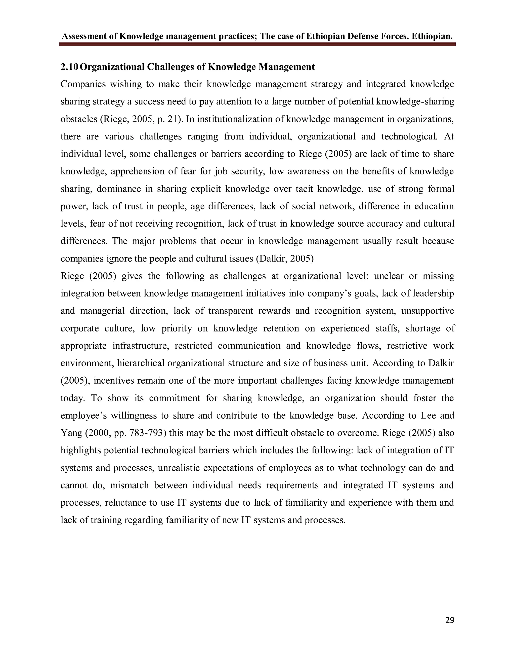 Assessment of knowledge management practices the case of ethiopian defense forces, ethiopian. | PDF