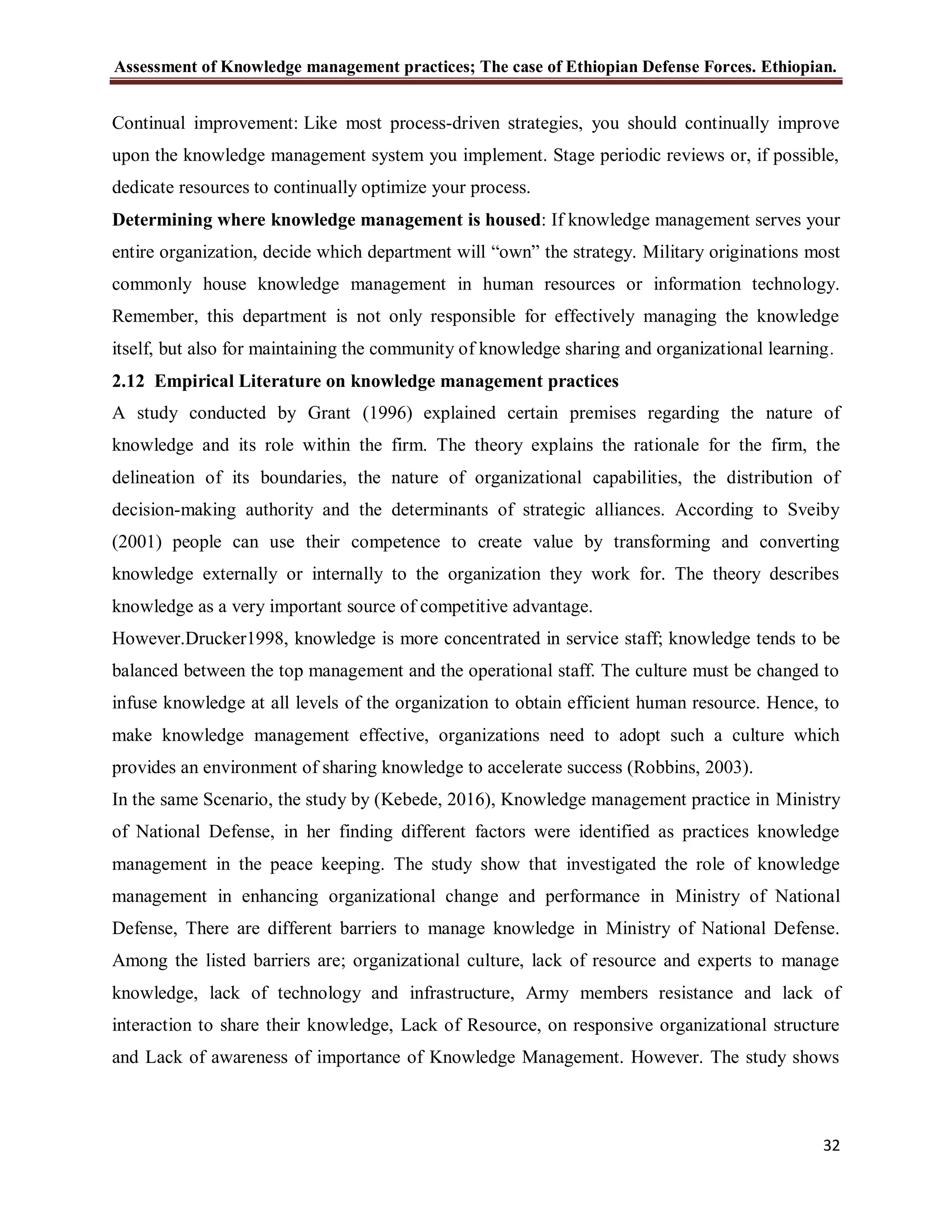 Assessment of knowledge management practices the case of ethiopian defense forces, ethiopian. | PDF