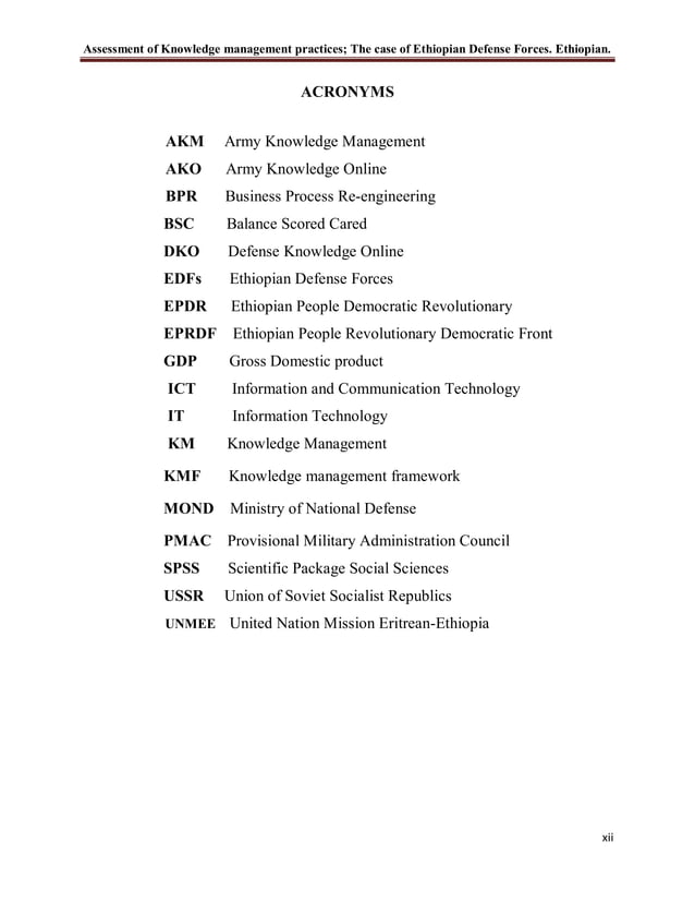 Assessment of knowledge management practices the case of ethiopian defense forces, ethiopian. | PDF