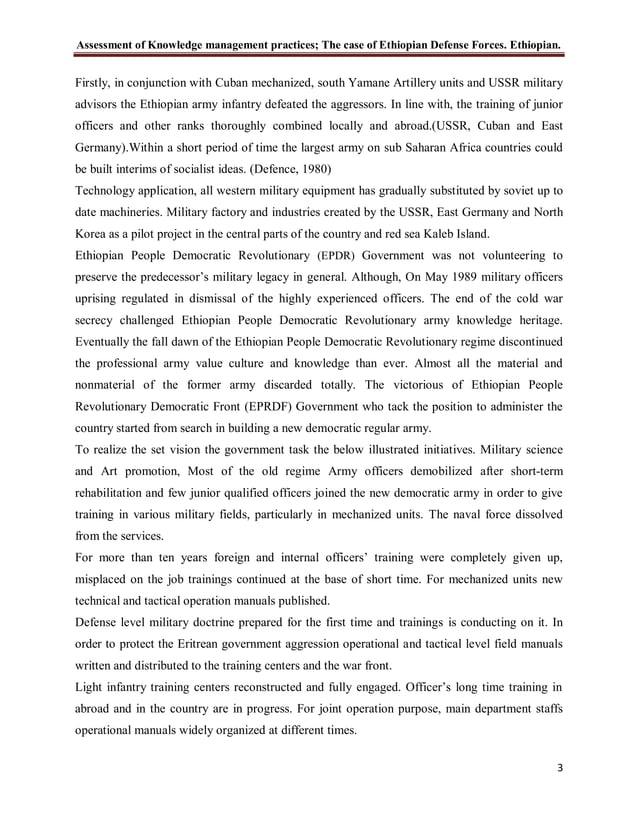 Assessment of knowledge management practices the case of ethiopian defense forces, ethiopian. | PDF