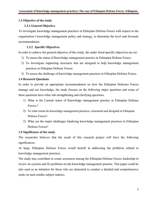 Assessment of knowledge management practices the case of ethiopian defense forces, ethiopian. | PDF