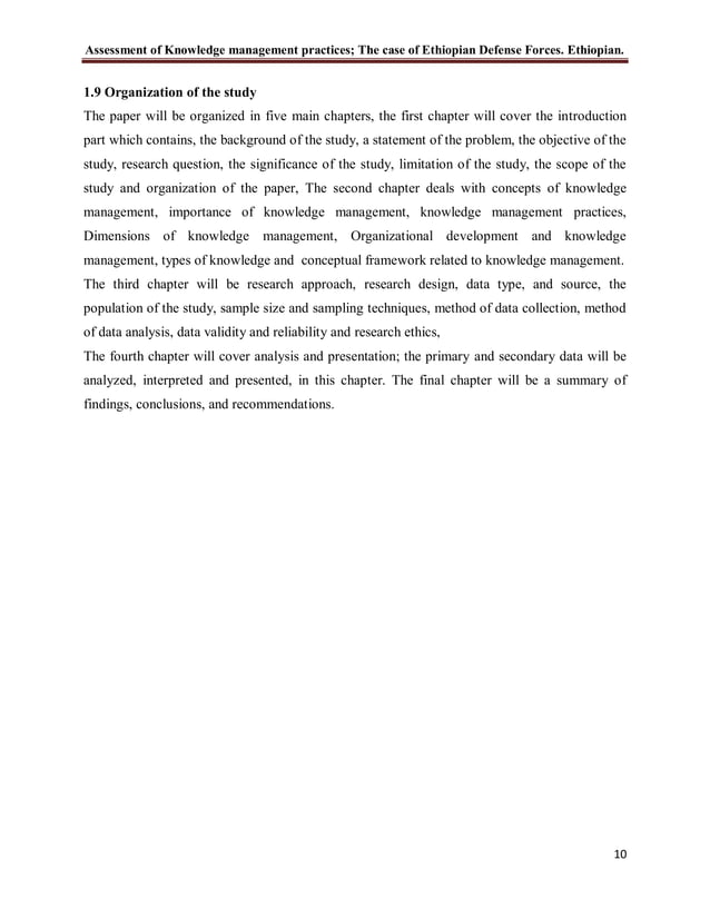 Assessment of knowledge management practices the case of ethiopian defense forces, ethiopian ...