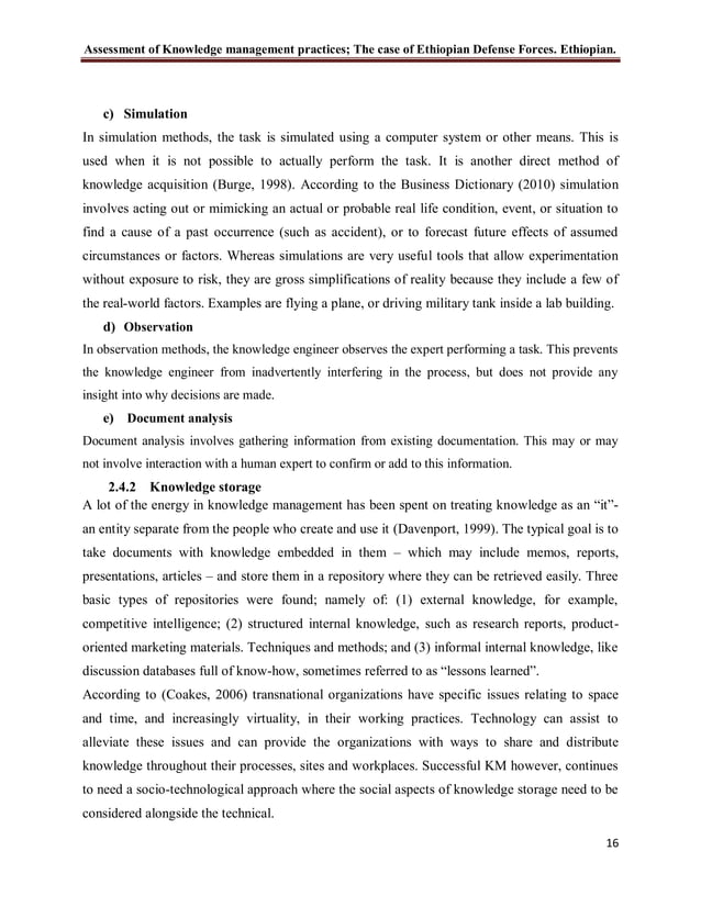 Assessment of knowledge management practices the case of ethiopian defense forces, ethiopian. | PDF