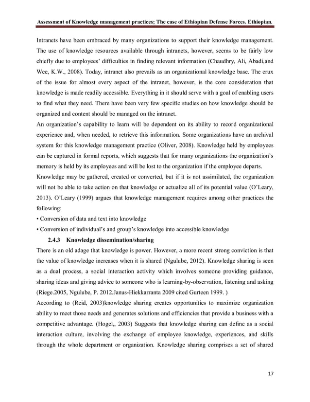 Assessment of knowledge management practices the case of ethiopian defense forces, ethiopian. | PDF