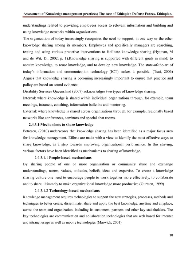 Assessment of knowledge management practices the case of ethiopian defense forces, ethiopian. | PDF